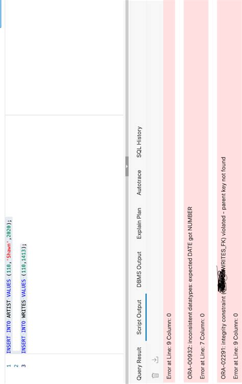 solved errors in sql orcale query what is wrong three