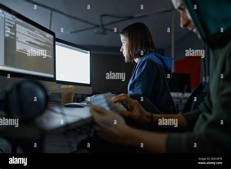 Male And Female Hackers Works In Darknet Stock Photo Alamy