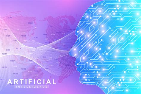 미래 인공 지능 고 개념을 학습 하는 기계입니다 인간의 큰 데이터 시각화입니다 웨이브 흐름 통신 과학적인 벡터 일러스트 레이 션입니다 가상현실에 대한 스톡 벡터 아트 및