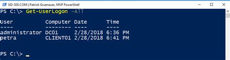 PowerShell Get All Logged On Users Per Computer OU Domain Get UserLogon SID 500 COM