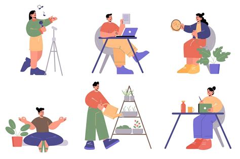 Set Of People Hobbies Line Art Vector Illustration 13699396 Vector Art