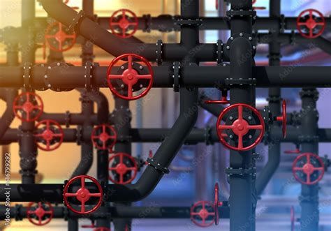 Industrial Pipes Engineering Communication Pipeline With Valves For