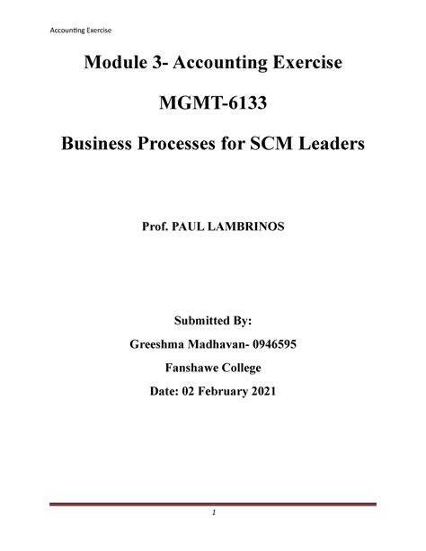 Sap Assignment Mandatory Accounting Exercisebusiness Processes For Scm Leadersmodule 3