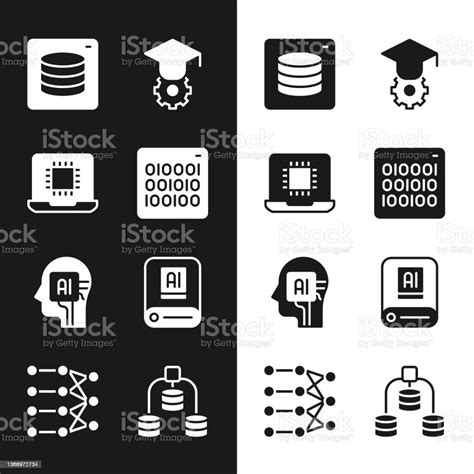 Set Binary Code Processor Cpu Server Data Graduation Cap Humanoid Robot