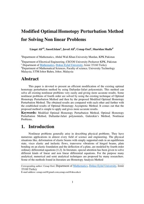 PDF Modified Optimal Homotopy Perturbation Method For Solving Non Linear Problems
