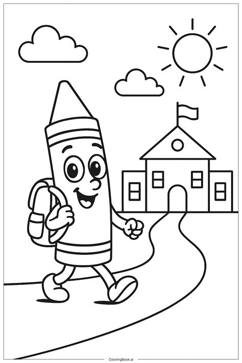 유치원 크레용의 등교 여정 색칠하기 페이지 무료 Pdfandpng 인쇄 가능