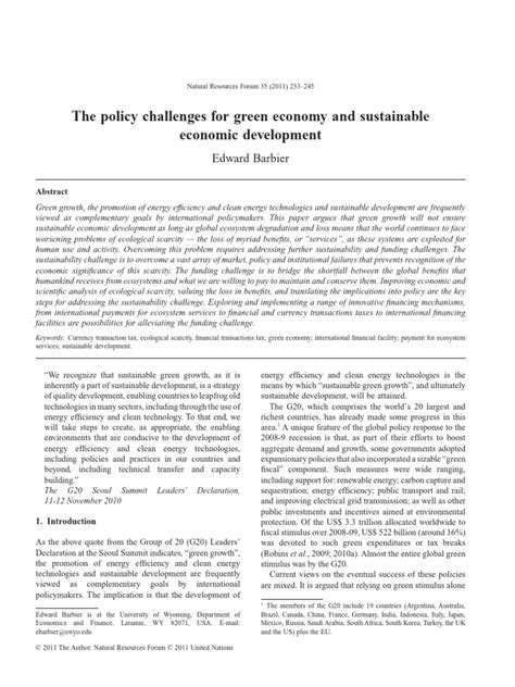 The Policy Challenges For Green Economy And Sustainable Economic
