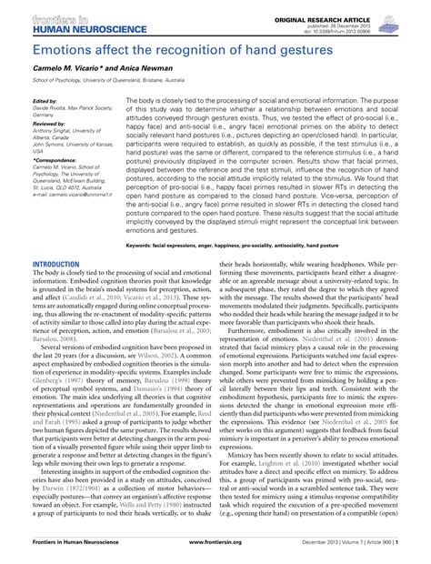 Pdf Emotions Affect The Recognition Of Hand Gestures