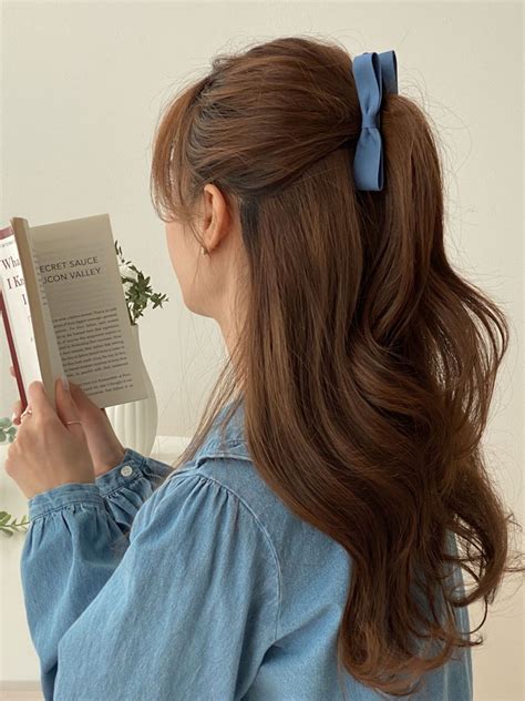 납작컬러 리본 바나나 포니테일 올림머리 반묶음 헤어핀 15color