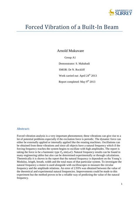 Pdf Forced Vibration Of A Built In Beam Arnoldmukuvare · Pdf Fileit