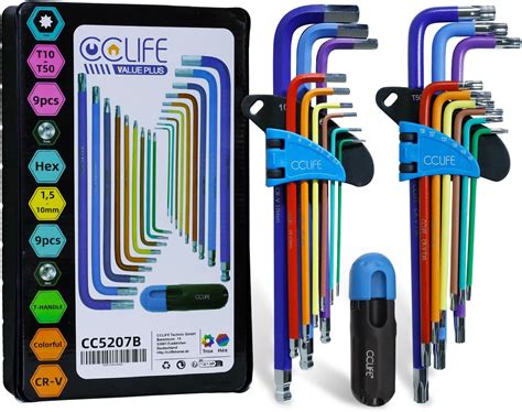 Cclife 19pcs Hex Key Set Torx Allen Star Multi Coloured 1 5 Mm 10 Mm And T10 T50 Cr V Metric