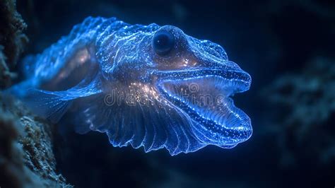 Peixes Anglas Do Mar Profundo Brilhando Em Profundidades Do Oceano