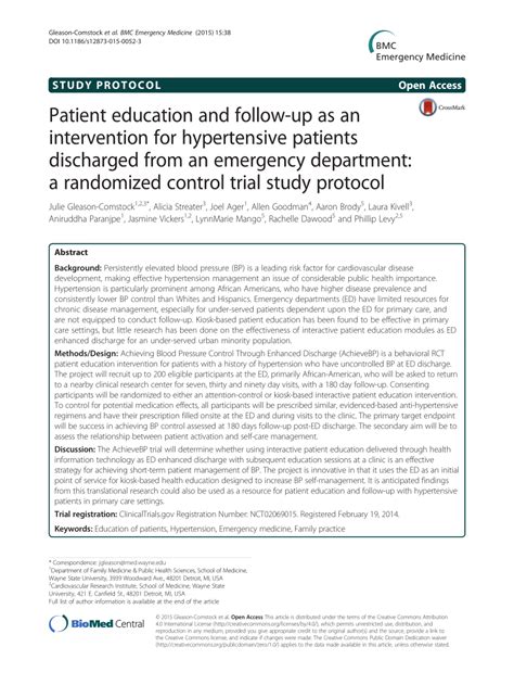 Pdf Patient Education And Follow Up As An Intervention For Hypertensive Patients Discharged