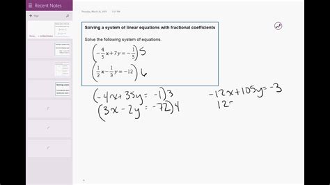 24 07 Solving A System Of Linear Equations With Fractional Coefficients Youtube
