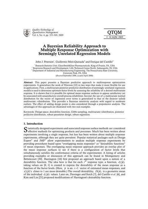 Pdf A Bayesian Reliability Approach To Multiple Response Optimization