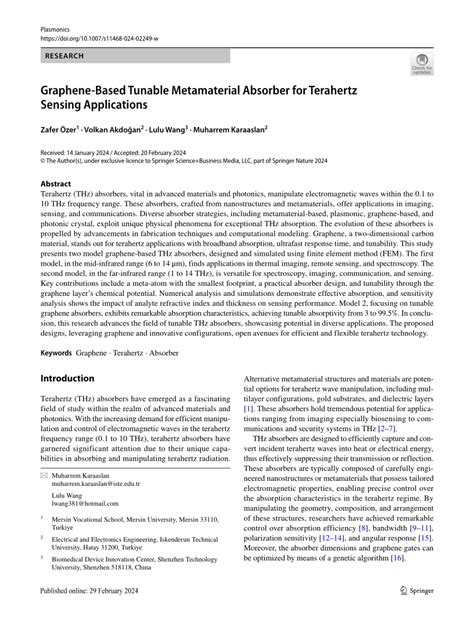 Pdf Graphene Based Tunable Metamaterial Absorber For Terahertz