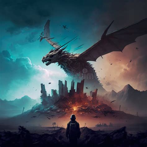 большой дракон уничтожает город пока человек смотрит создан с помощью универсального помощника