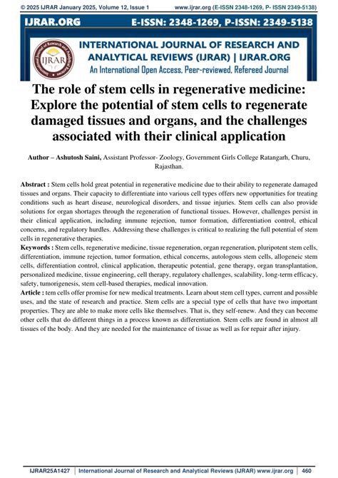Pdf The Role Of Stem Cells In Regenerative Medicine Explore The Potential Of Stem Cells To