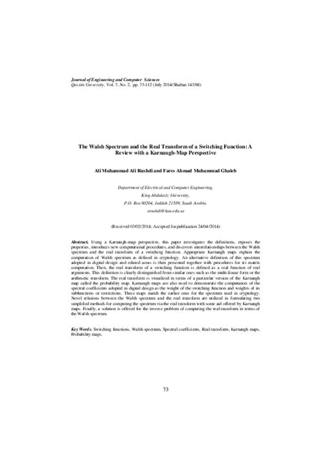 Pdf The Walsh Spectrum And The Real Transform Of A Switching Function