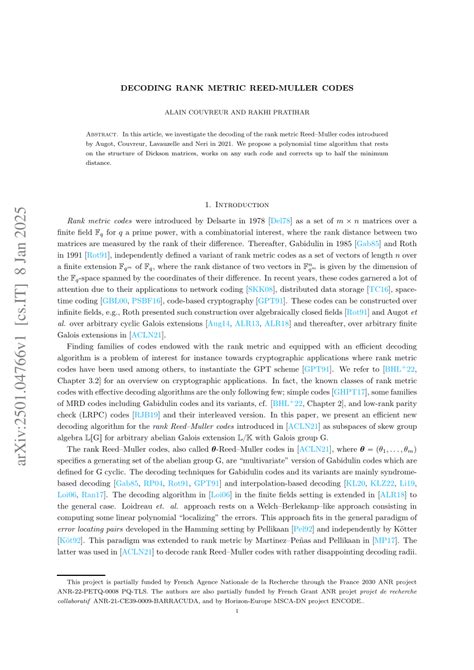 pdf decoding rank metric reed muller codes