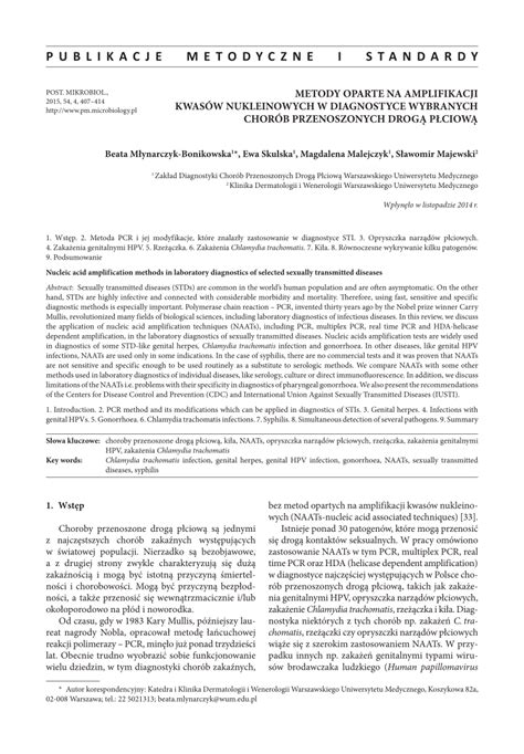 Pdf Nucleic Acid Amplification Methods In Laboratory Diagnostics Of Selected Sexually
