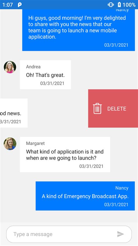 Swiping In Xamarin Chat Control Syncfusion