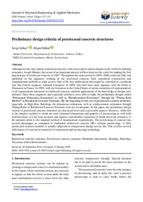 Pdf Preliminary Design Criteria Of Prestressed Concrete Structures