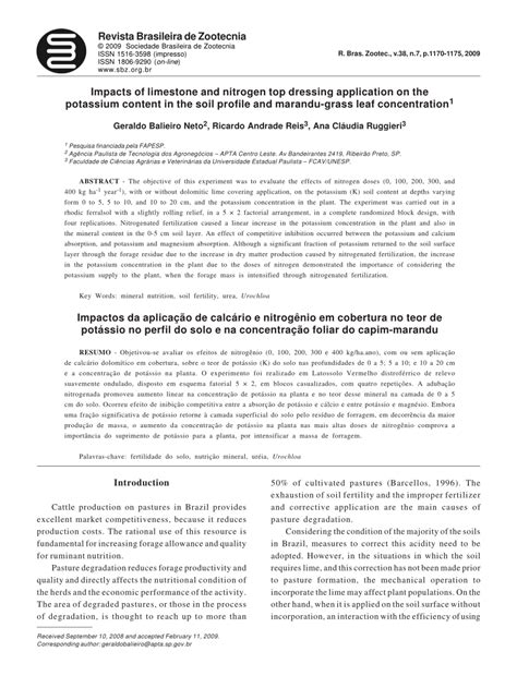 Pdf Impacts Of Limestone And Nitrogen Top Dressing Application On The Potassium Content In The
