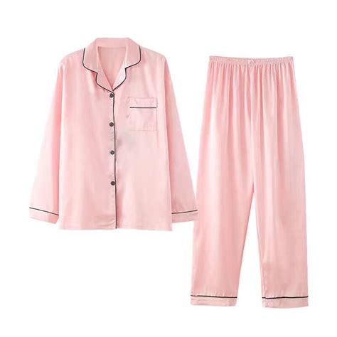 Aherbiu Plus Size Satin Pajamas For Women Set Long Sleeve Button Down