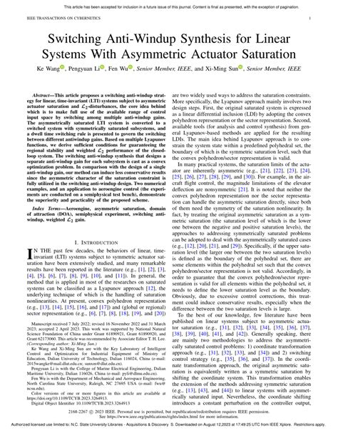 Pdf Switching Anti Windup Synthesis For Linear Systems With Asymmetric Actuator Saturation
