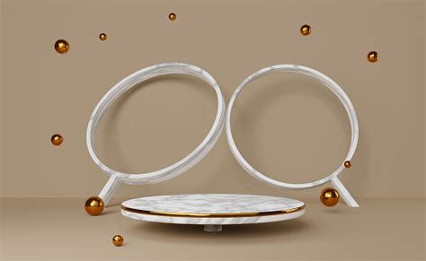 연단 대리석은 비어 있고 현대적인 무대 디스플레이 및 미니멀리스트 모형 추상 쇼케이스 배경 개념 3d 그림 또는 3d 렌더링을 위한 갈색 구성의 기하학적 모양을 가진 공 0