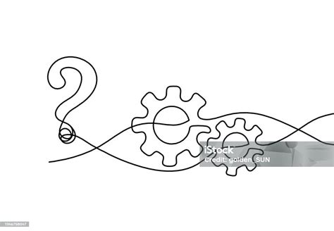 흰색 배경에 줄 그리기로 물음표와 추상 둥근 금속 기어 바퀴 팀워크 의 개념 0명에 대한 스톡 벡터 아트 및 기타 이미지 0