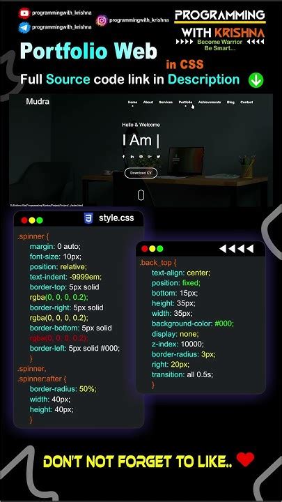Portfolio Website Design Programmingwithkrishna Html Css Js Cssanimation Javatutorial