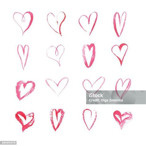 흰색 바탕에 수채화 마음 집합입니다 스케치 스타일 아이콘 모음 수채화 벡터 일러스트 레이 션 공휴일에 대한 스톡 벡터 아트 및 기타 이미지 Istock