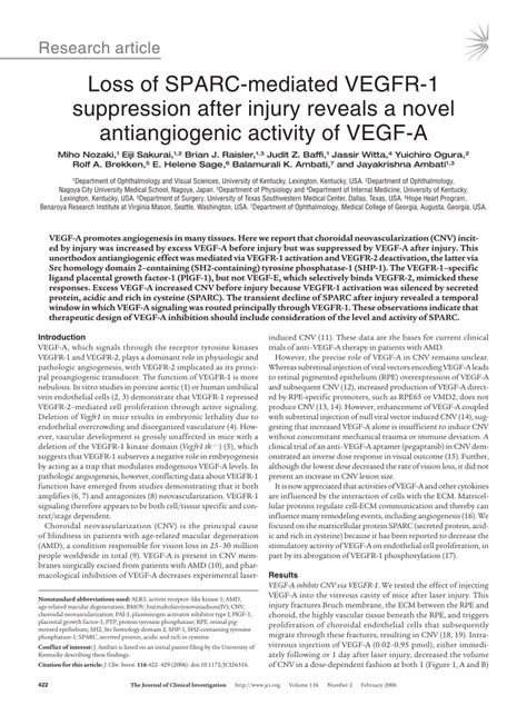 Pdf Loss Of Sparc Mediated Vegfr 1 Suppression After Injury Reveals A
