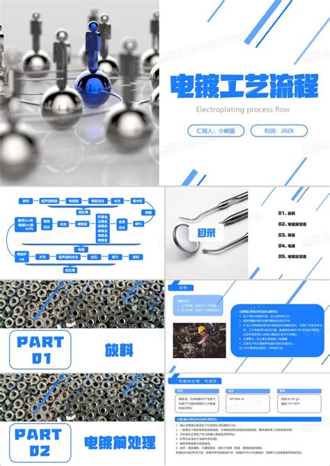蓝色简约电镀工艺流程ppt模板下载熊猫办公