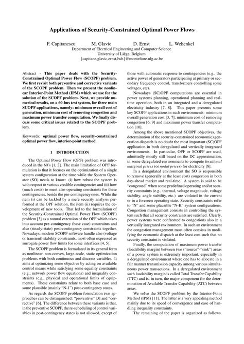 PDF Applications Of Security Constrained Optimal Power Flows