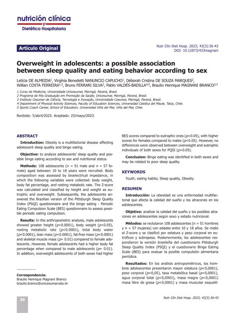 Pdf Overweight In Adolescents A Possible Association Between Sleep Quality And Eating