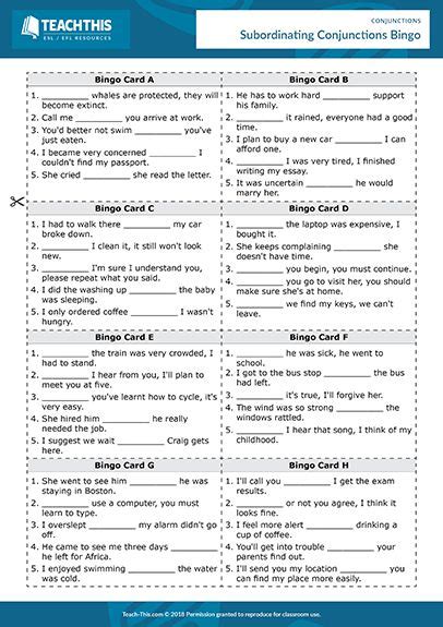 Subordinating Conjunctions Exercises