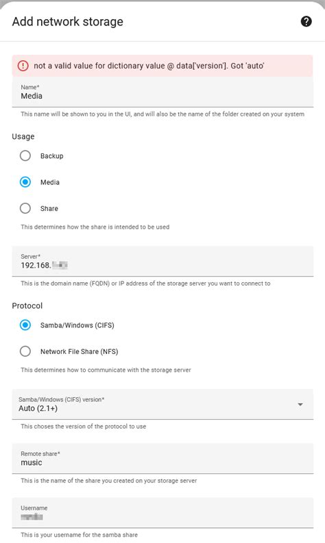 add network storage auto not valid dictionary value 2023 7 0b4 · issue 95772 · home