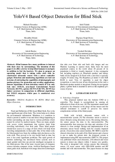 Pdf Yolov4 Based Object Detection For Blind Stick Digvijay Singh