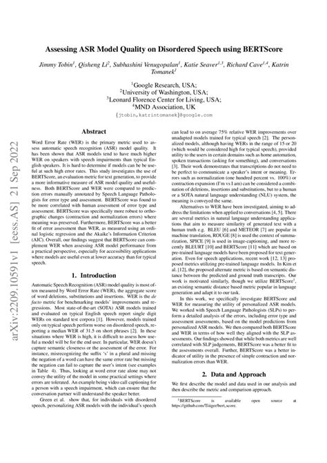 Assessing Asr Model Quality On Disordered Speech Using Bertscore Deepai