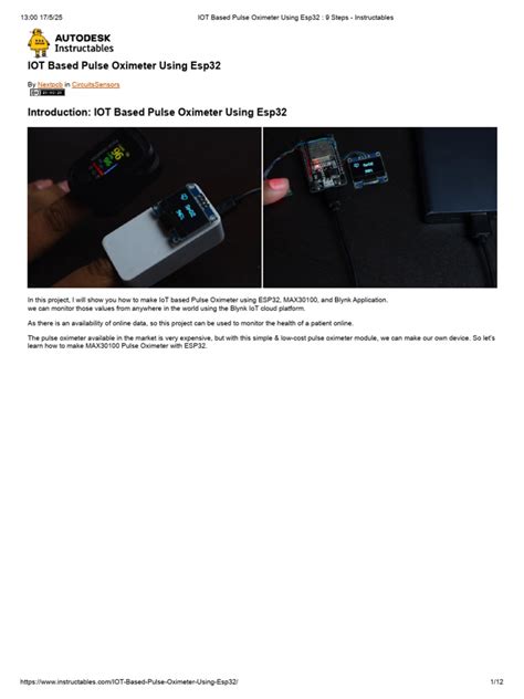 Iot Based Pulse Oximeter Using Esp32 9 Steps Instructables Pdf Internet Of Things