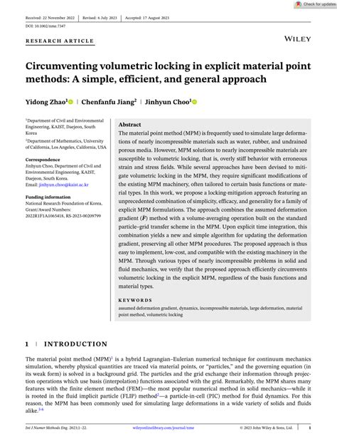 Pdf Circumventing Volumetric Locking In Explicit Material Point Methods A Simple Efficient