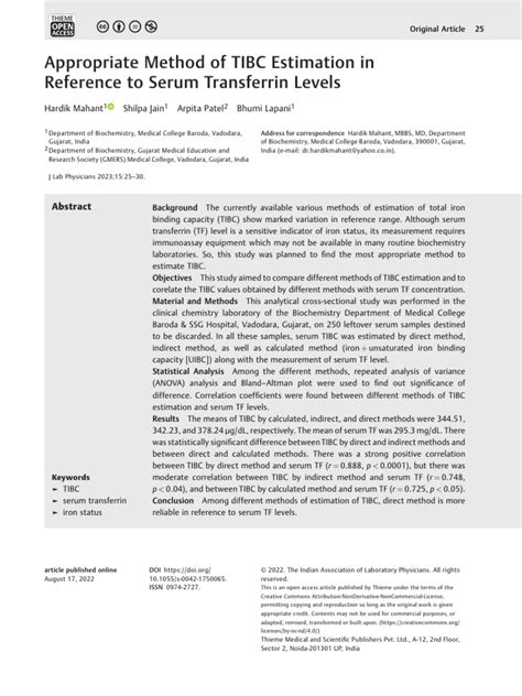 Appropriate Method Of Tibc Estimation In Pdf Statistical Analysis Teaching Mathematics