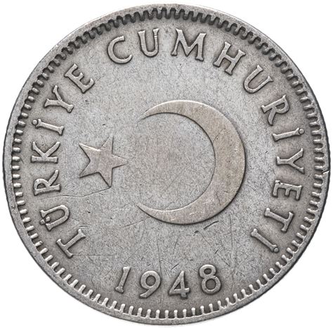 Монета Турция 1 лира (lira) 1948 стоимостью 983 руб.