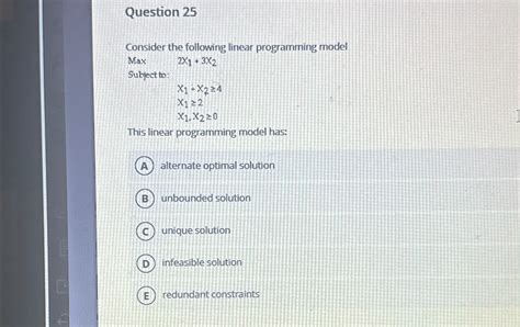 Solved Question 25consider The Following Linear Programming