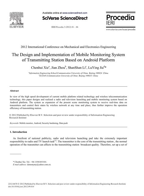 Pdf The Design And Implementation Of Mobile Monitoring System Of