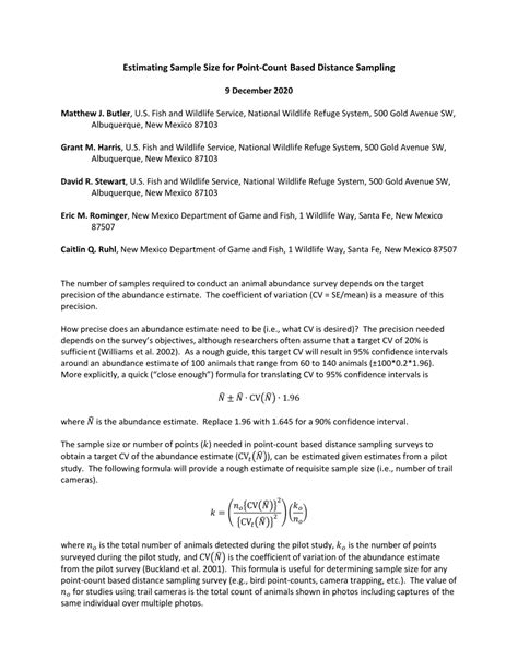 Pdf Estimating Sample Size For Point Count Based Distance Sampling