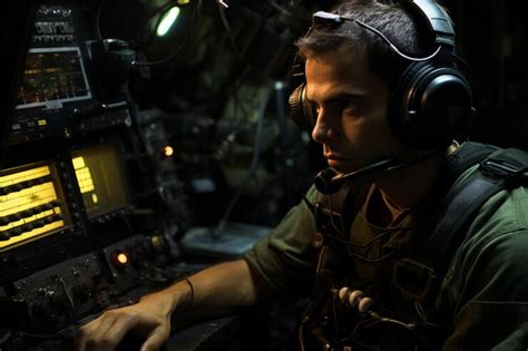 Premium Photo Submarines Sonar Technician Listening For Underwater